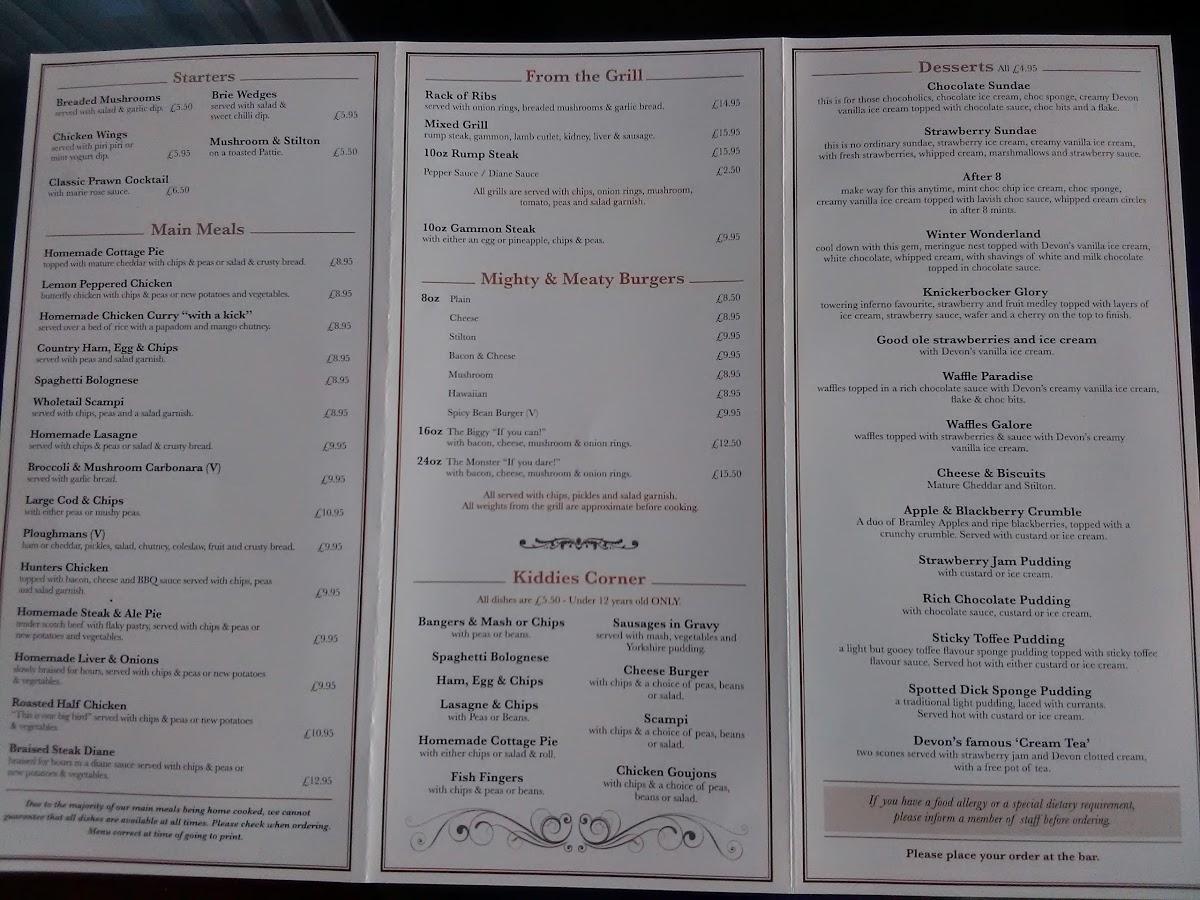 Menu at Tythe Cottage Restaurant, Exmouth, West Down Lane