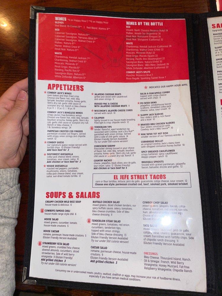 Menu at Cowboy Jacks Bloomington pub & bar, Bloomington, Southtown Dr