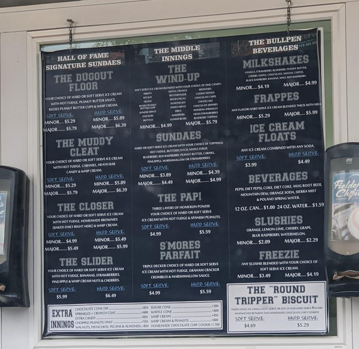 Menu at Fielder's Choice Ice Cream restaurant, Manchester