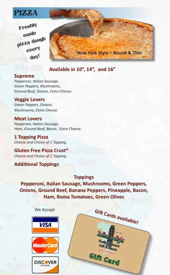Menu at Italian Delight Family Restaurant, South Boston