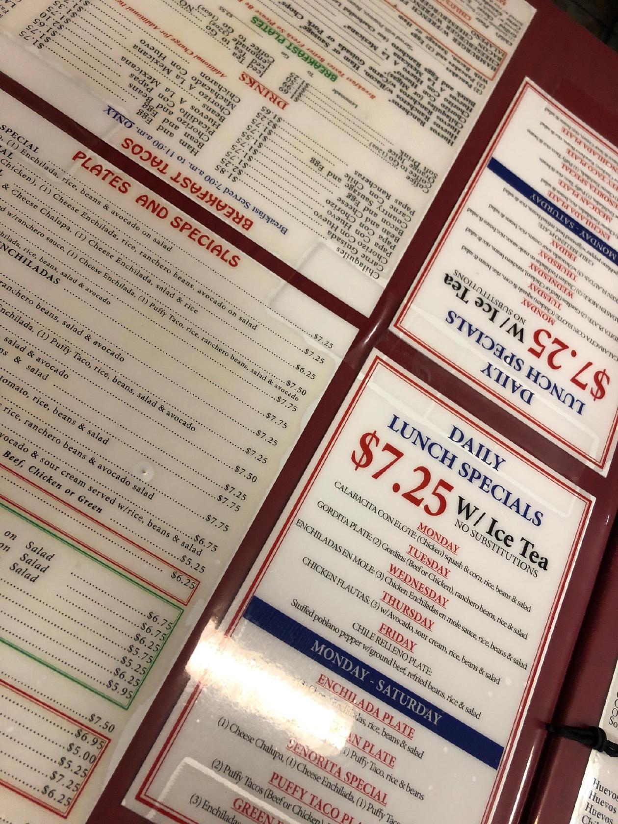 Menu at Oasis Cafe, San Antonio