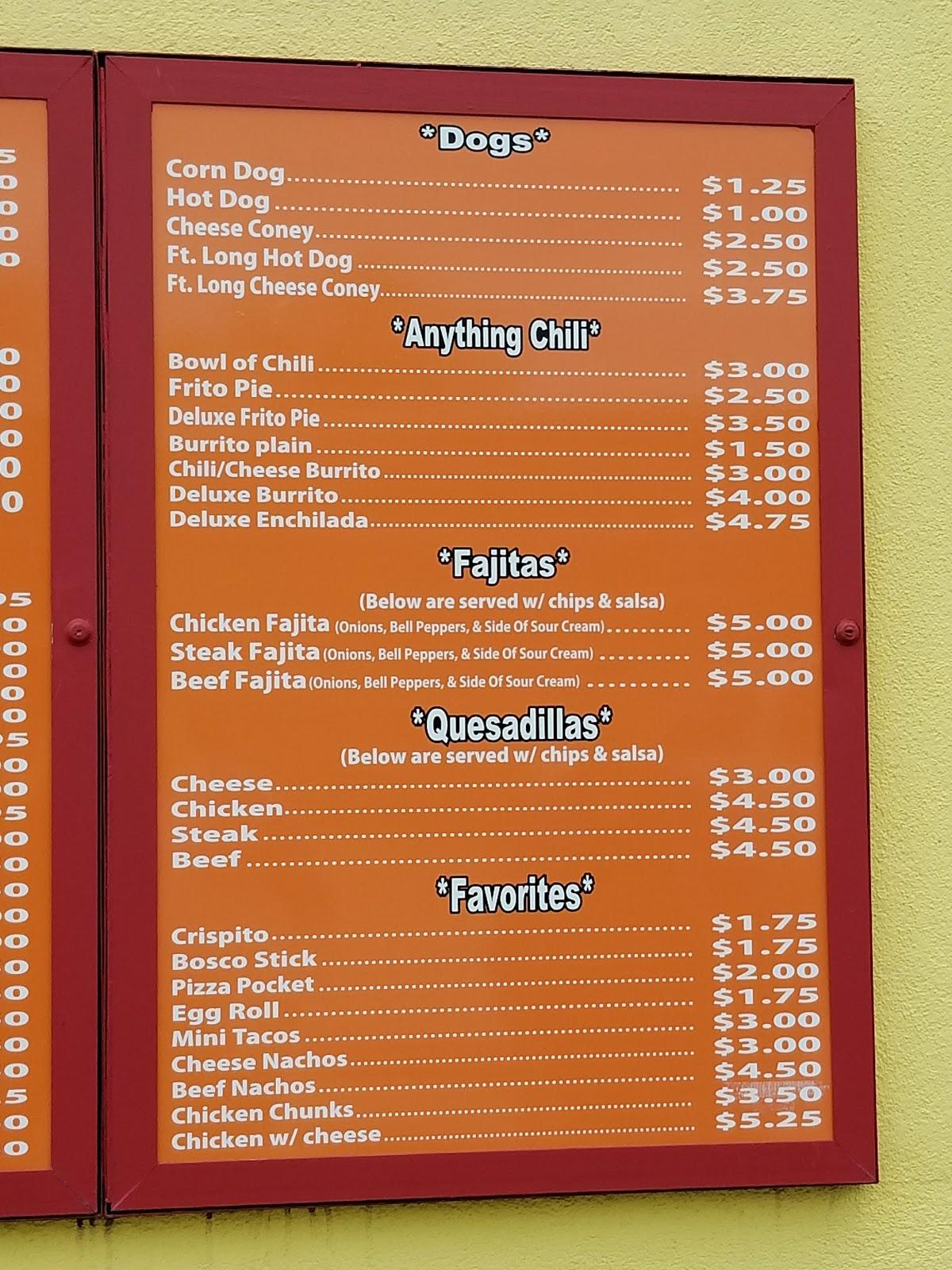 Menu at Pig-N-Out fast food, Salina