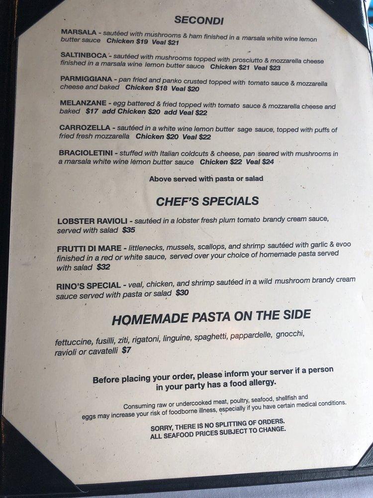 Menu at Rino's Place restaurant, Boston