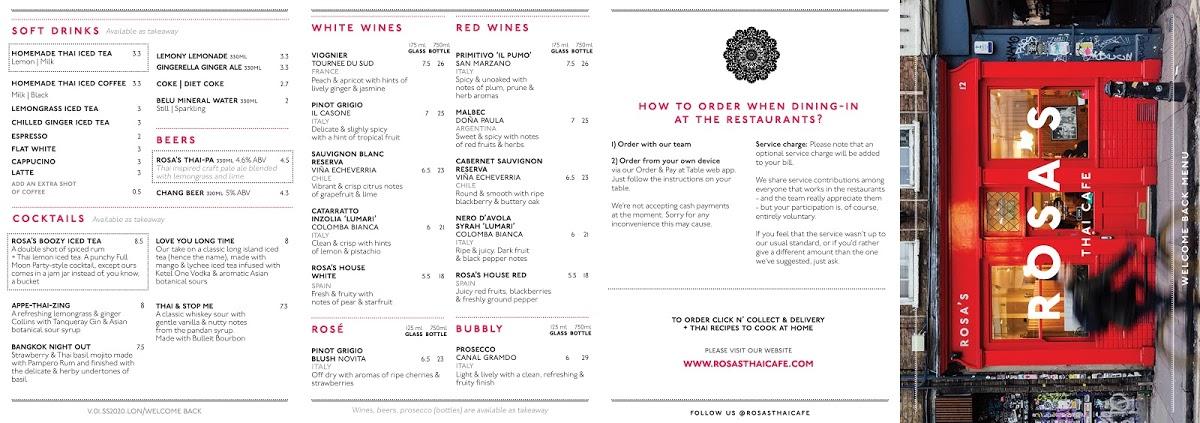 Menu at Rosa's Thai Waterloo restaurant, London