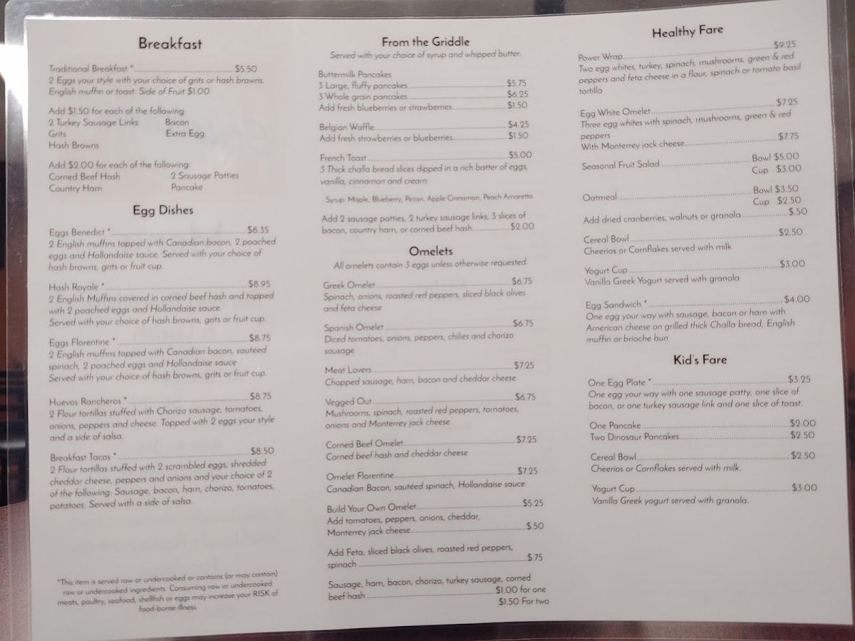 Menu at Strickland's restaurant, Seneca