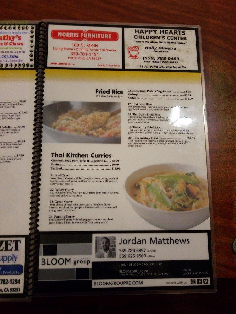 Menu at Thai Kitchen restaurant, Porterville