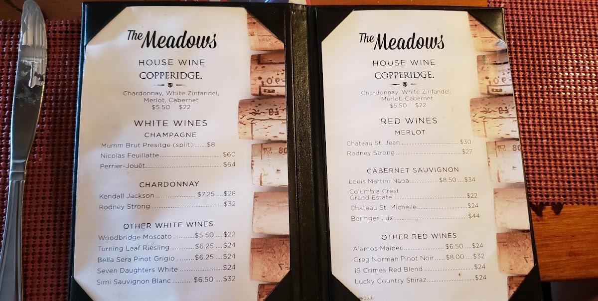 Menu at The Meadows restaurant, Middletown, Yankee Rd