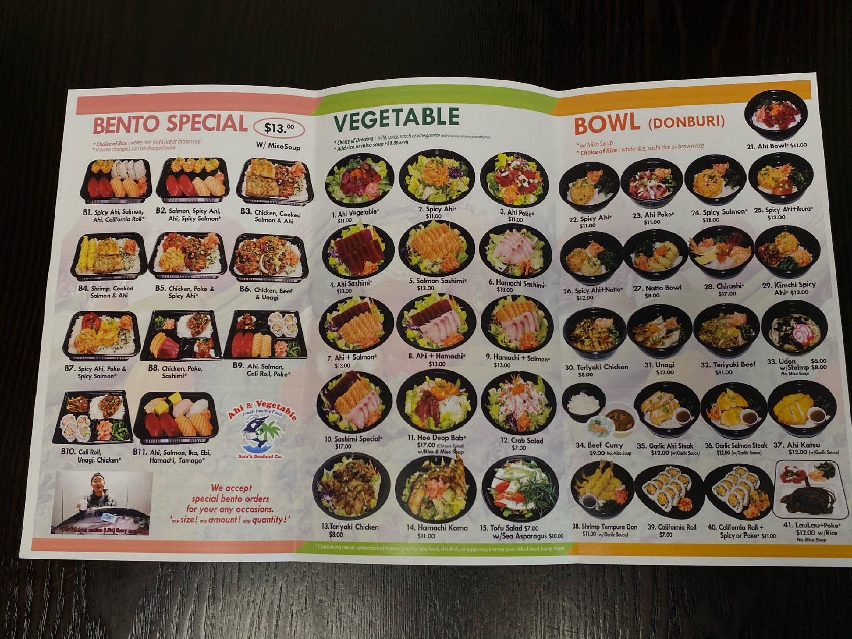 Menu at Ahi and Vegetable - Kapalama restaurant, Honolulu, Dillingham Blvd