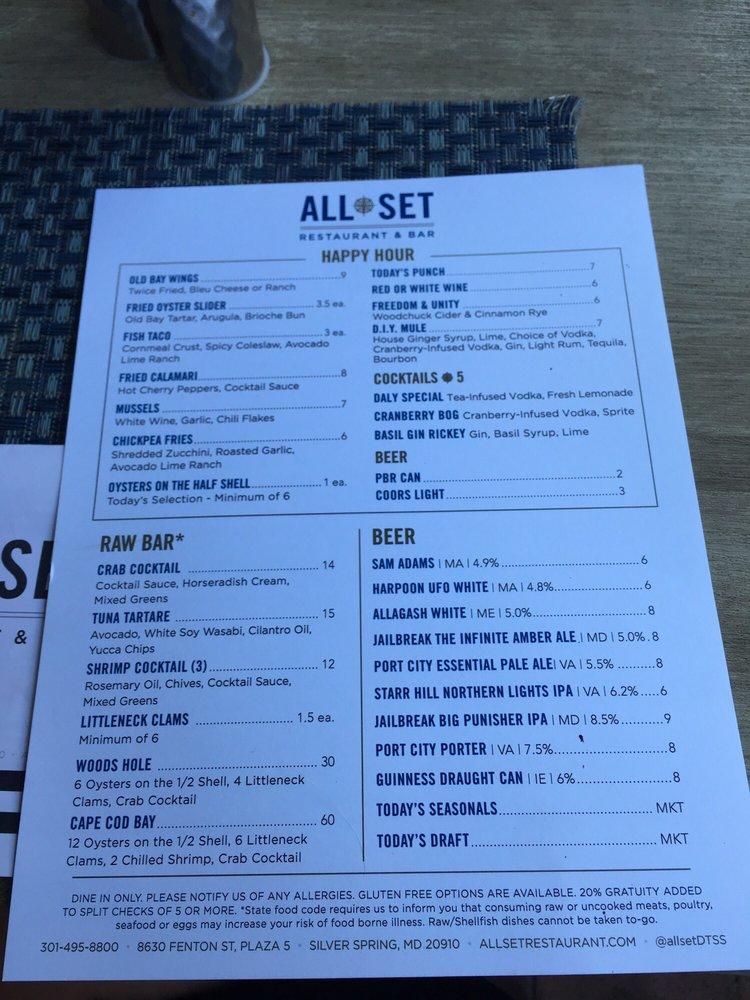 Menu at All Set Restaurant & Bar, Silver Spring