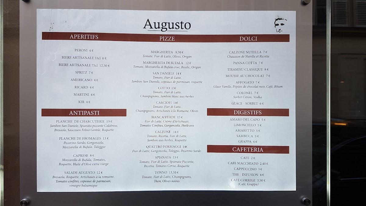 Menu at Augusto Pizzeria 9è, Paris, 14 Rue Victor Massé