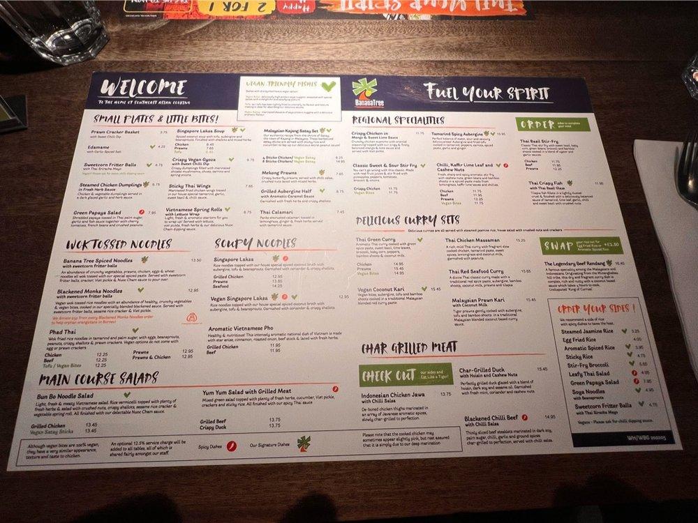 Carta del restaurante Banana Tree Westbourne Grove, Londres, 21-23 ...