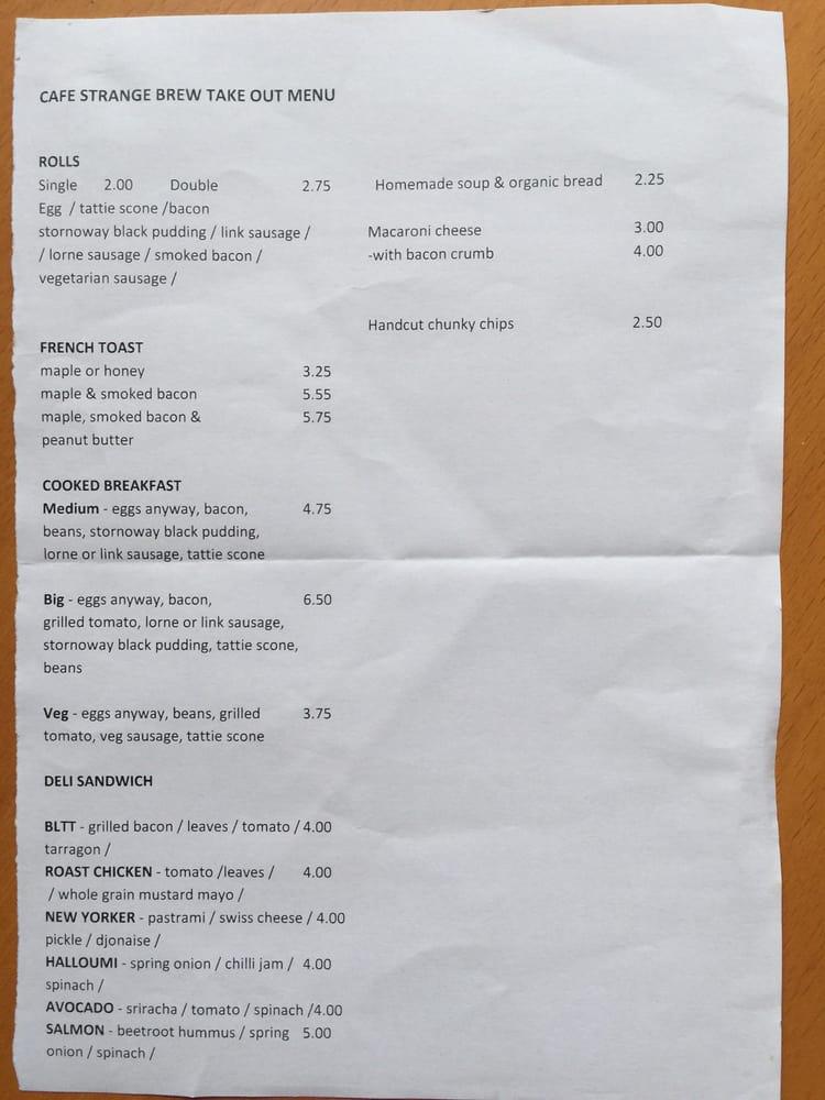 Menu at Cafe Strange Brew, Glasgow