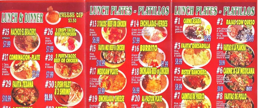 Menu at El Bracero Mexican Restaurant, San Antonio, E Southcross