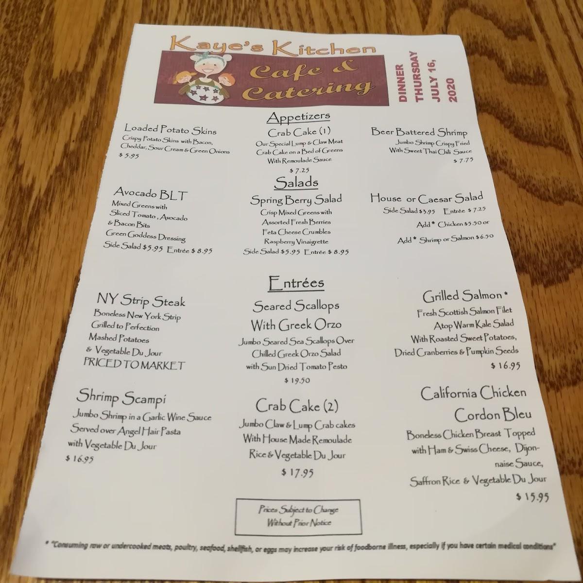 Menu at Kaye's Kitchen fast food, Newland