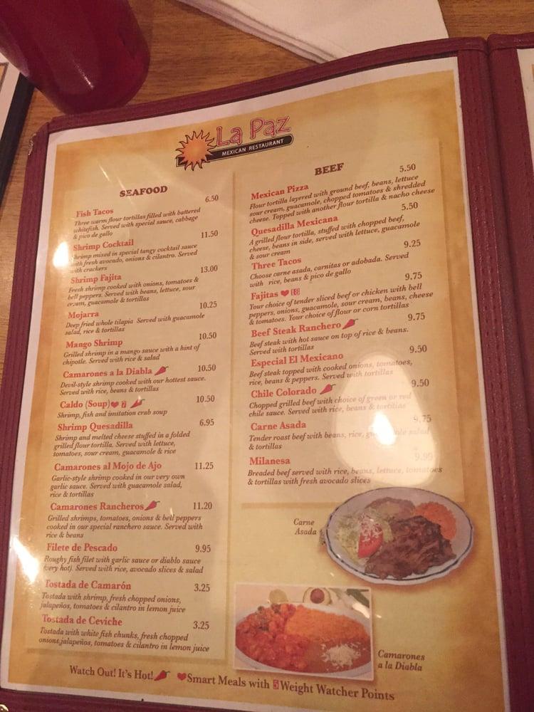 Menu at La Paz Mexican Restaurant & Grill, Boiling Springs