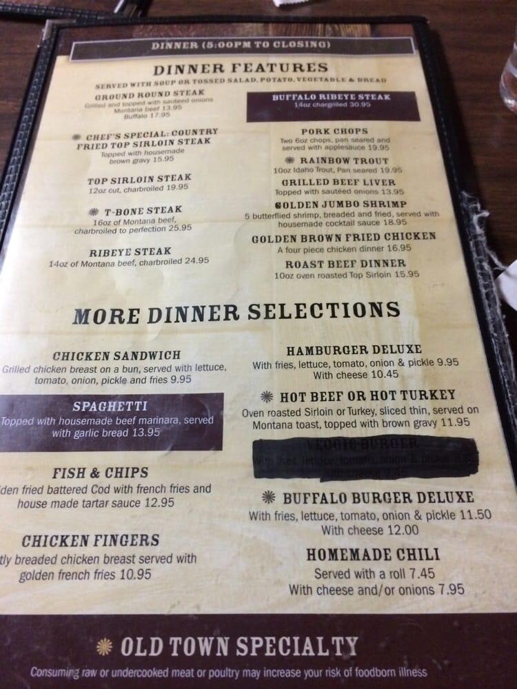 Menu at Old Town Cafe, West Yellowstone