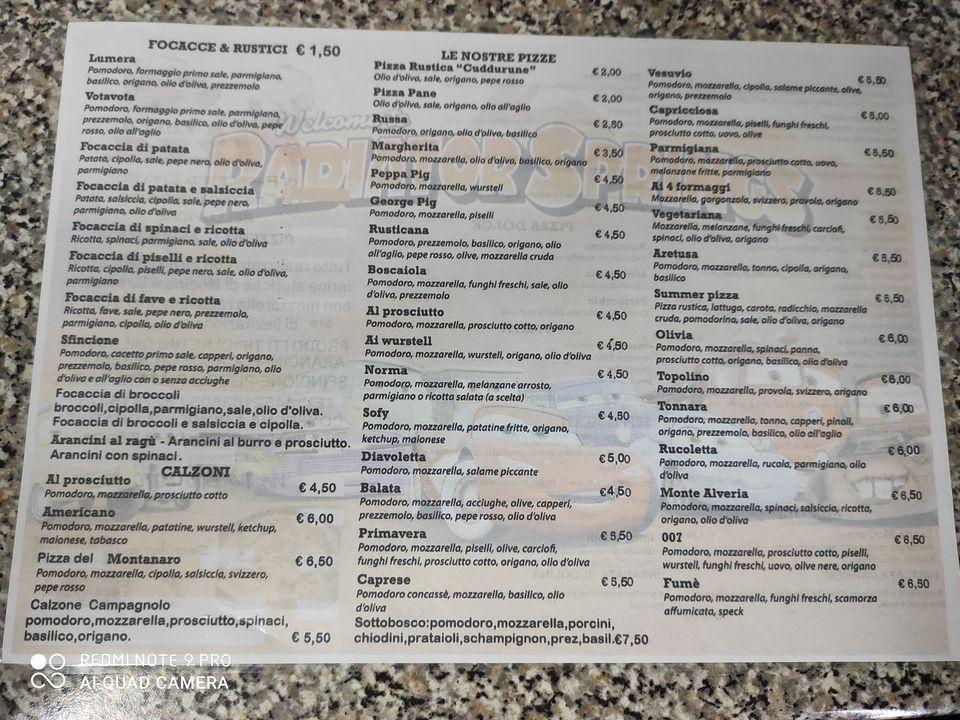 Menu da Nonna Maria pizzeria, Noto