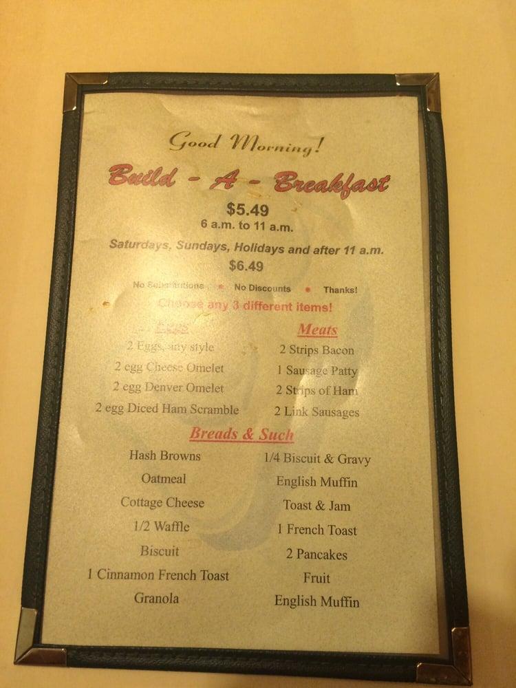 Menu at Sunrise Inn restaurant, Nampa