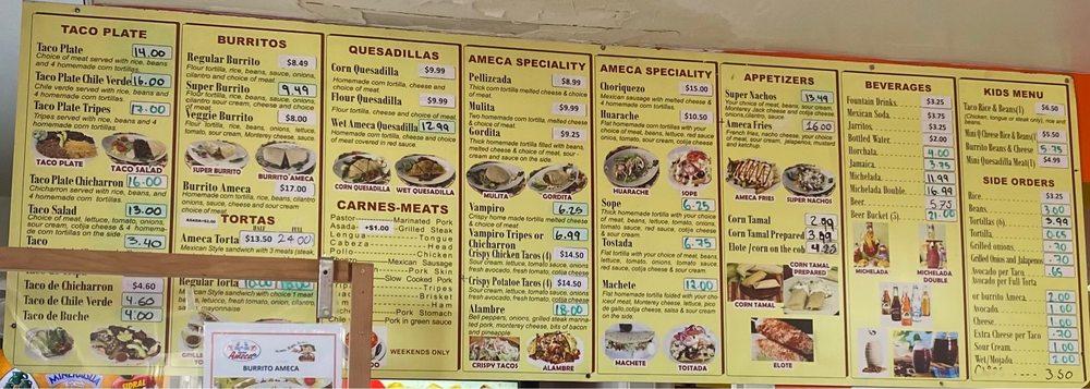 Carta del restaurante Tacos Ameca #2, Gilroy, Monterey Hwy