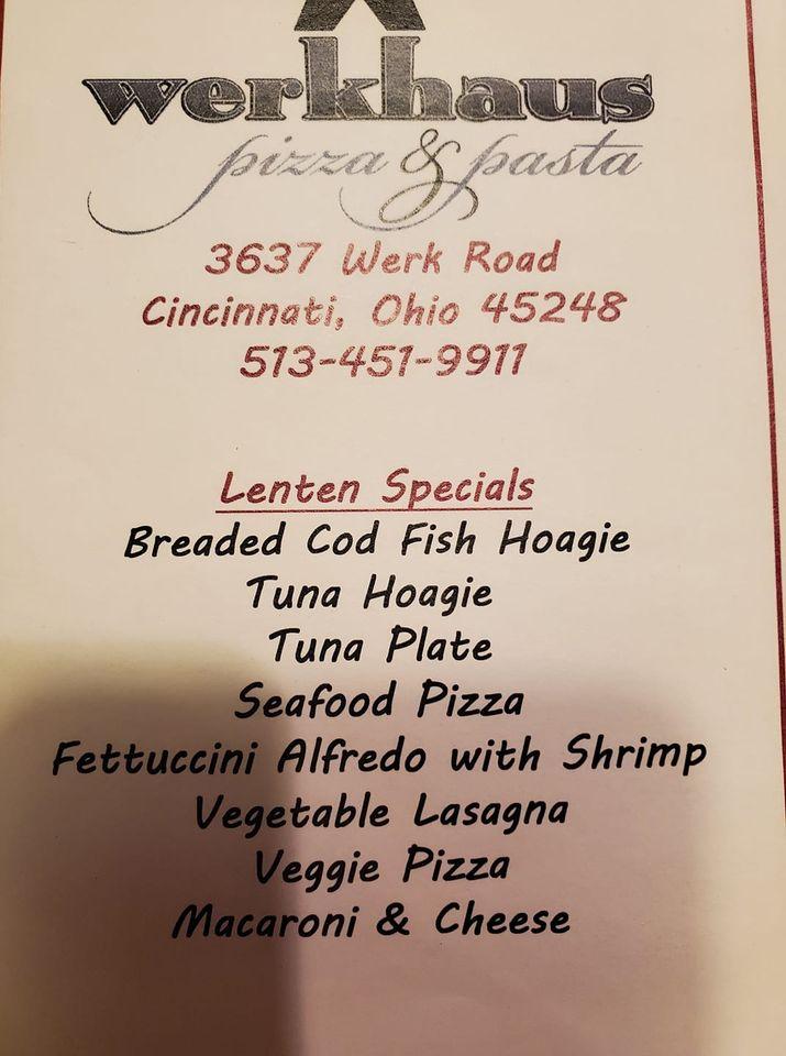Menu at Werkhaus Pizza pizzeria, Cincinnati