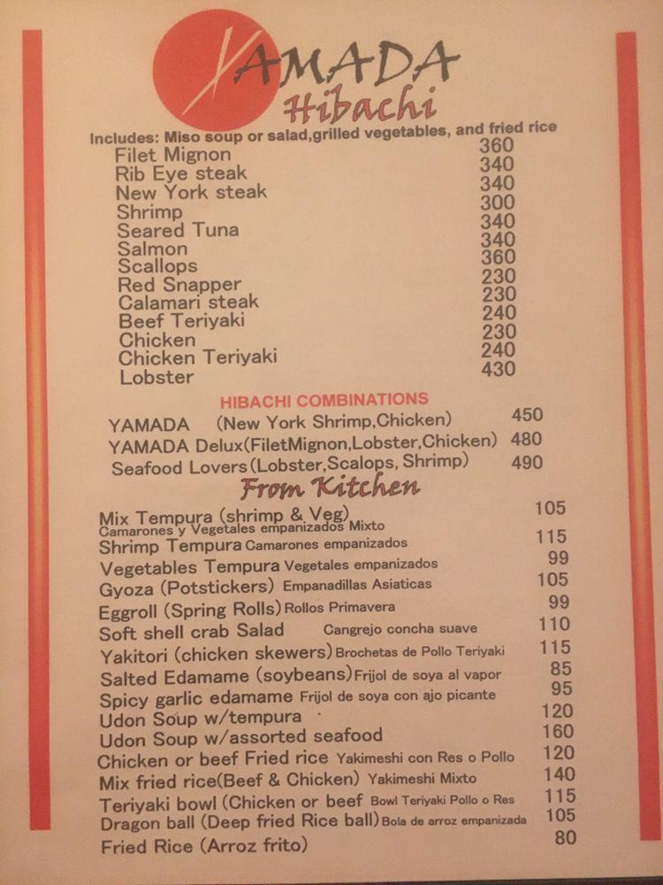 Menu at YAMADA SUSHI restaurant, Puerto Vallarta