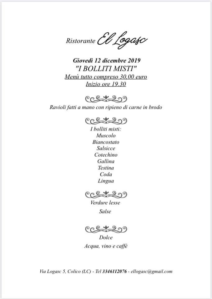 Menu at Ristorante El Logasc, Colico Piano, Via Logasc
