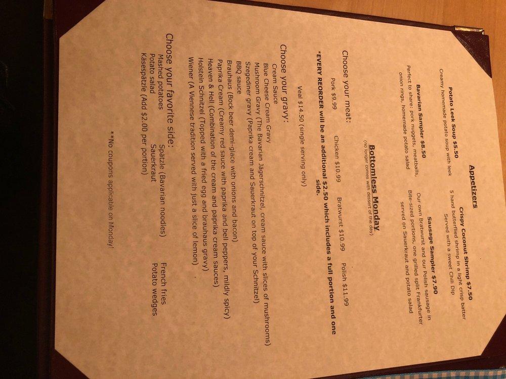 Menu at Bavarian Brauhaus pub & bar, Bryan