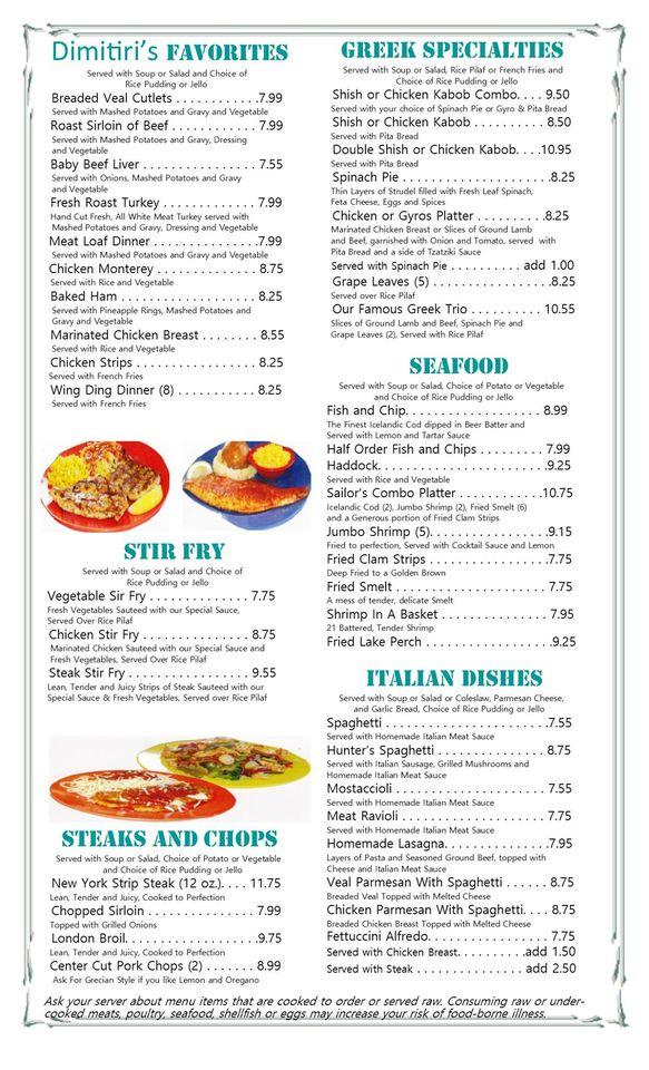 Menu at Bayside Dimitri's Family Dining restaurant, New Baltimore, 23 ...