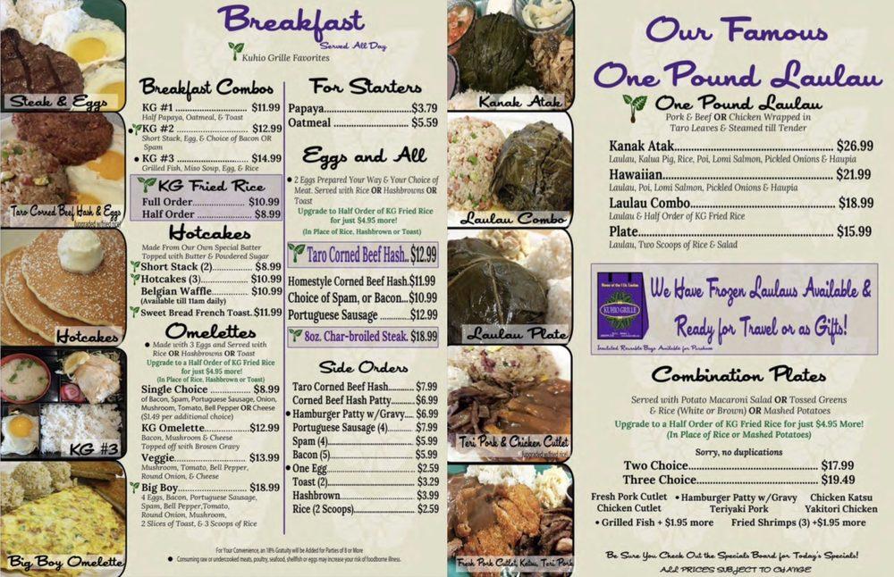 Menu at Kuhio Grille - Home Of The Famous 1lb Laulau restaurant, Hilo ...