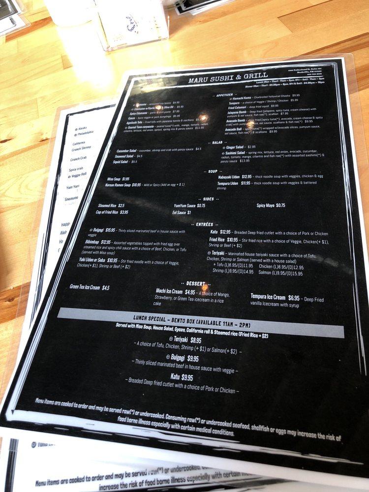 Menu at Maru Sushi & Grill - East Nashville restaurant, Nashville