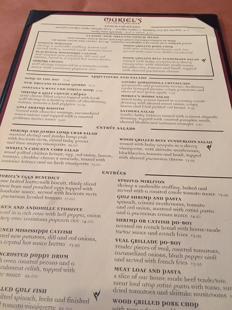 Menu at Muriel's Jackson Square restaurant, New Orleans