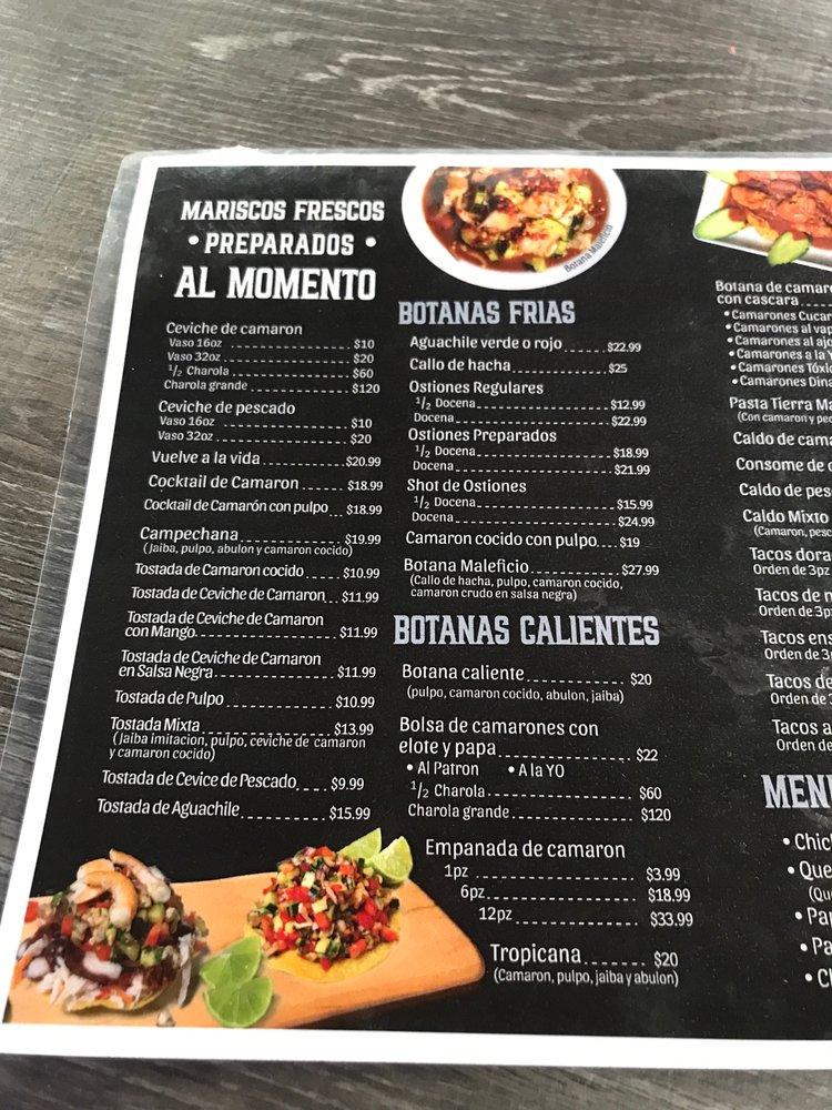 Menu at Punta Marina restaurant, Santa Ana