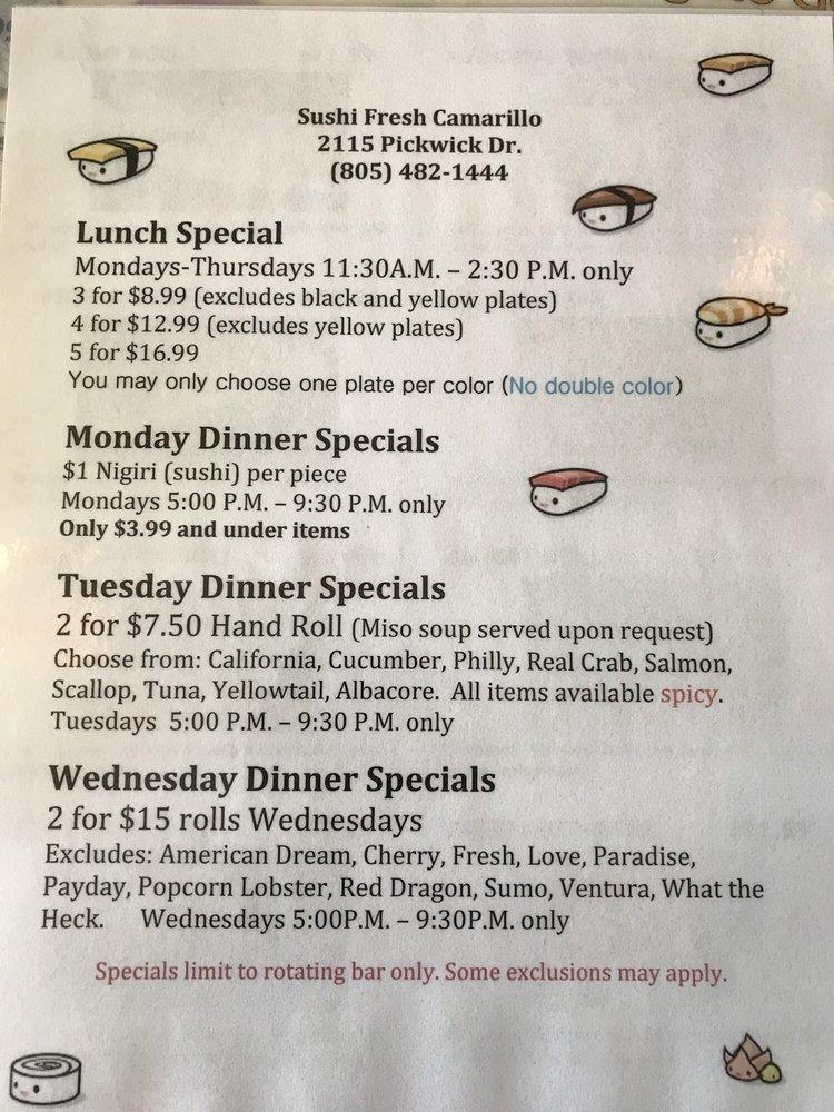 Menu at Sushi Fresh Camarillo restaurant, Camarillo