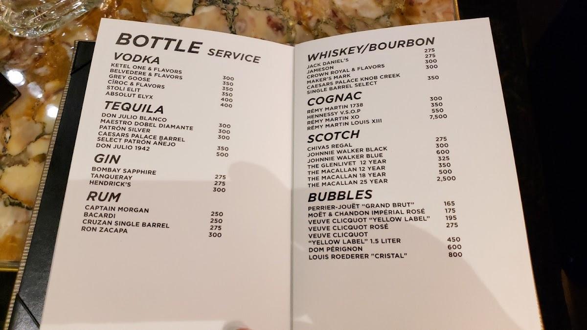 Menu at Alto Bar, Las Vegas, S Las Vegas Blvd