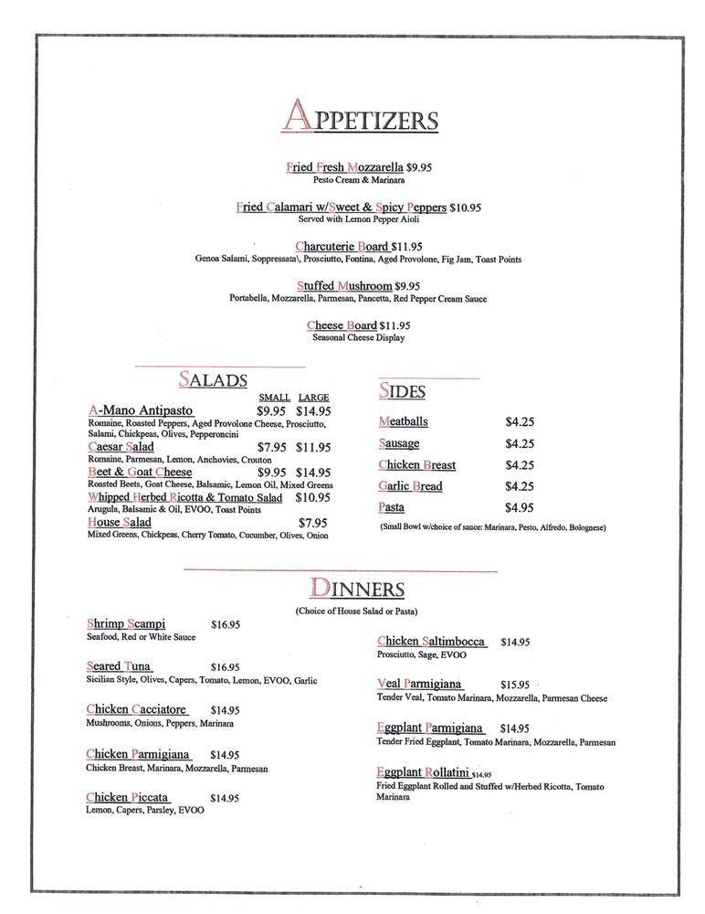 Menu at A•Mano Pizza & Italian Cuisine pizzeria, Las Vegas