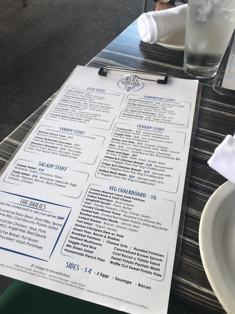 Menu at Blue Collar restaurant, Miami