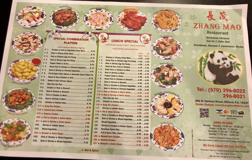 Menu at Chang Mao restaurant, Milford