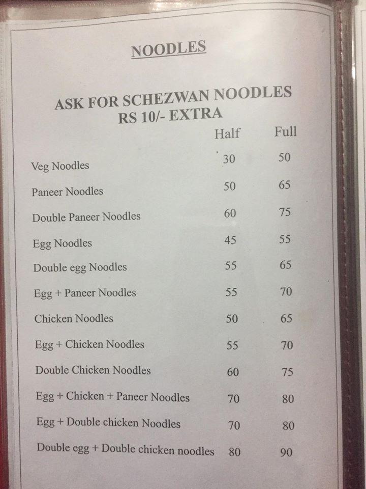 Menu at Kolkata's Fast Food centre, Dharwad