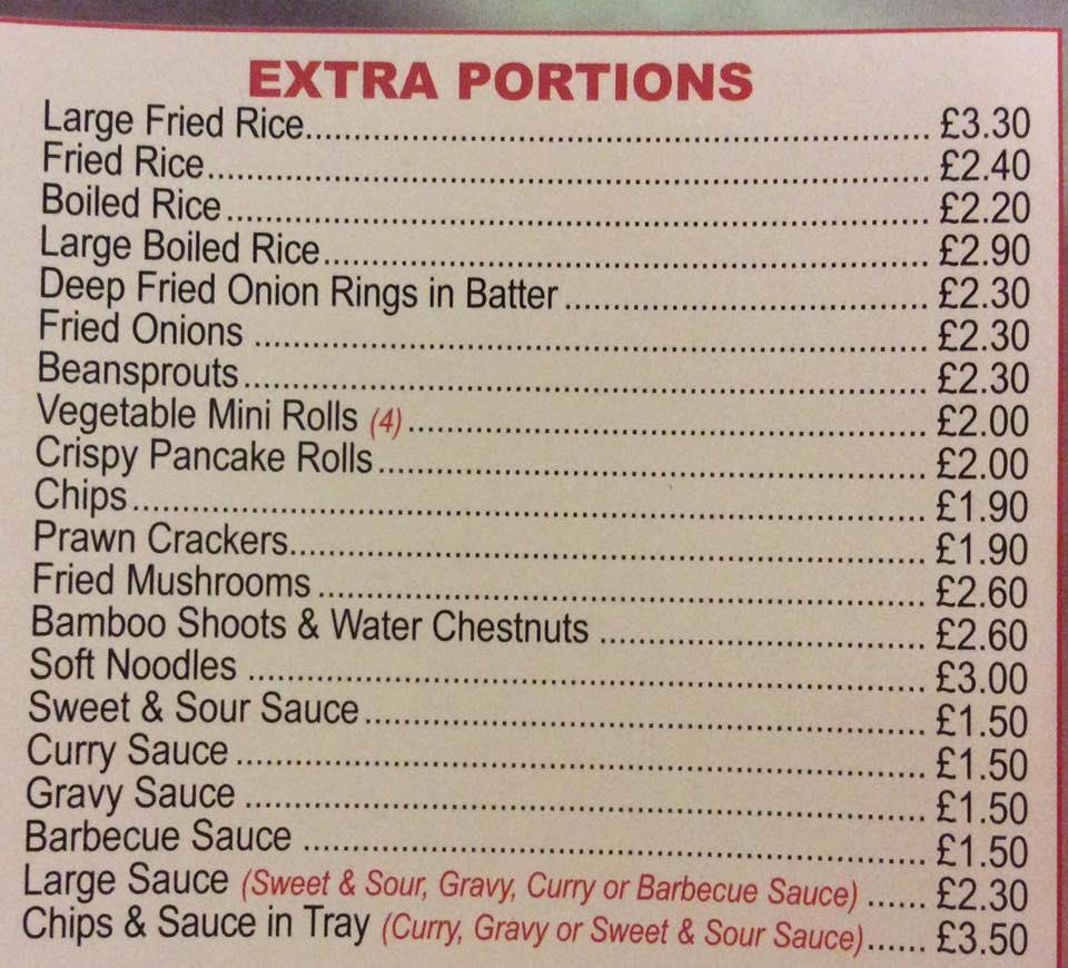 Menu at Mayfair Chinese fast food, Coventry