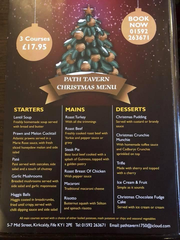Menu at The Path Tavern restaurant, Kirkcaldy