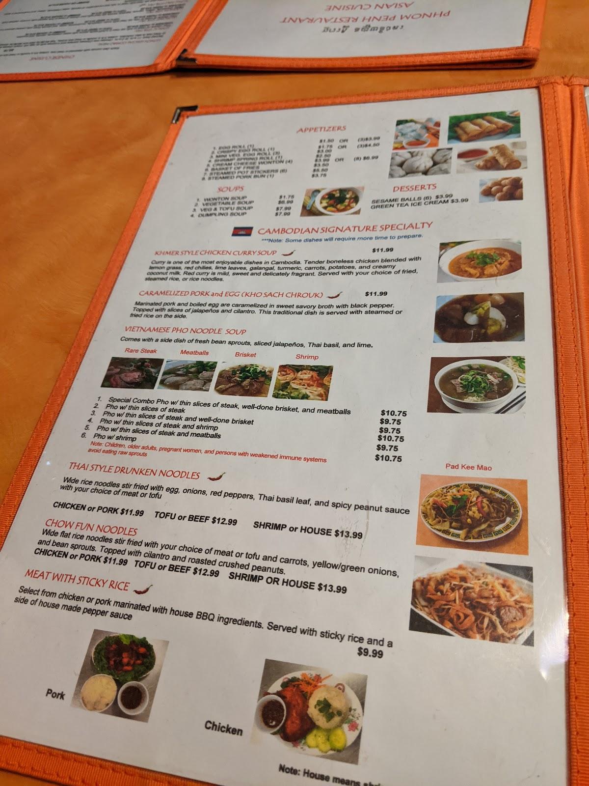 Menu at Phnom Penh Restaurant, Sioux Falls