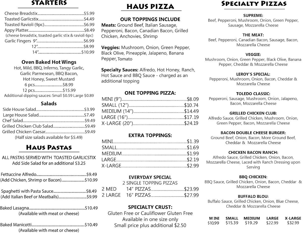 Menu at Pizza Haus - Wardsville pizzeria, Jefferson City, State Hwy B