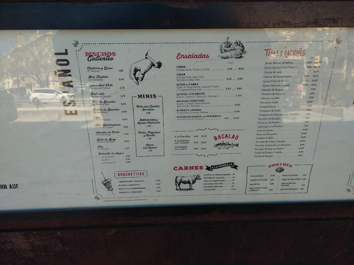 Carta de Restaurante Tast Avenidas, Palma de Mallorca