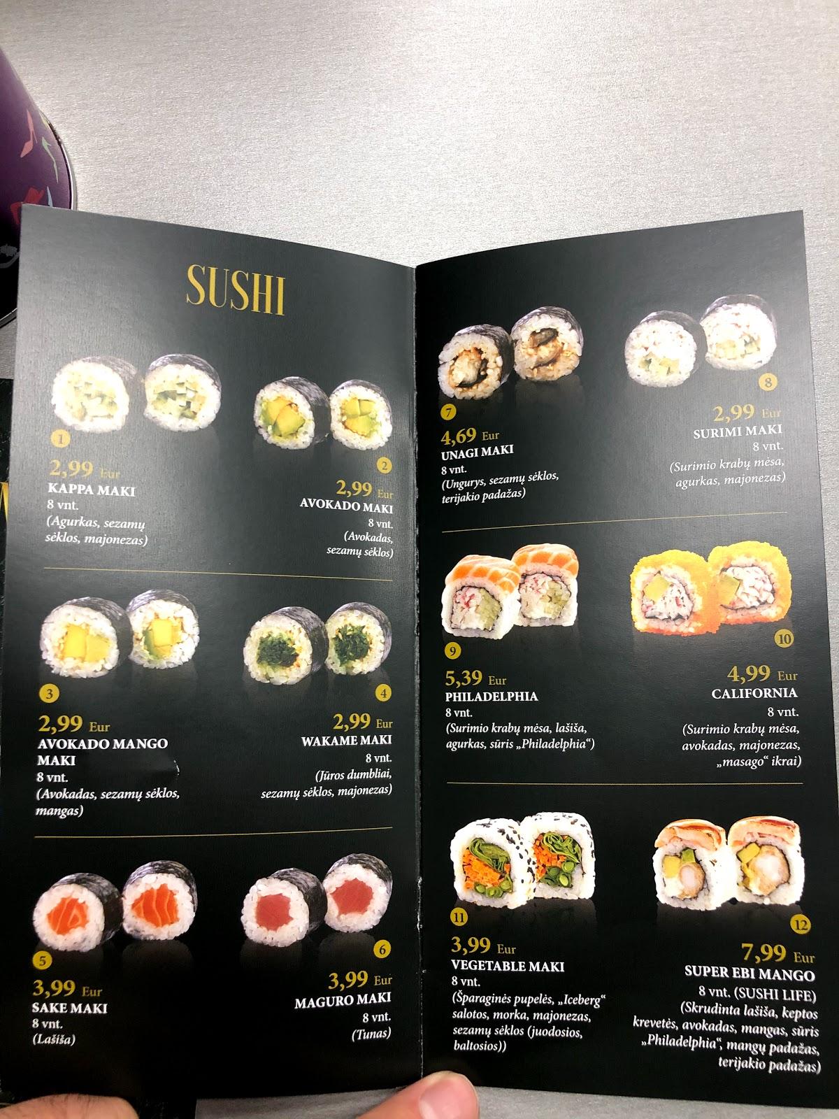 Menu at Sushi life 2020 restaurant, Vilnius