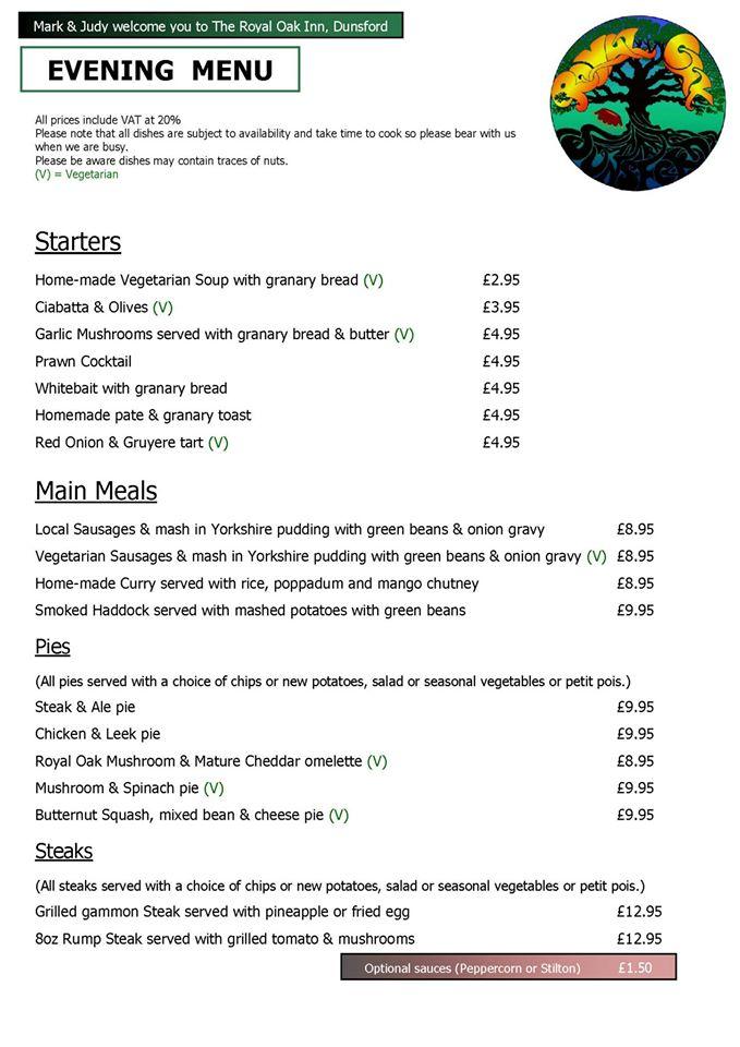 Menu at The Royal Oak pub & bar, Dunsford