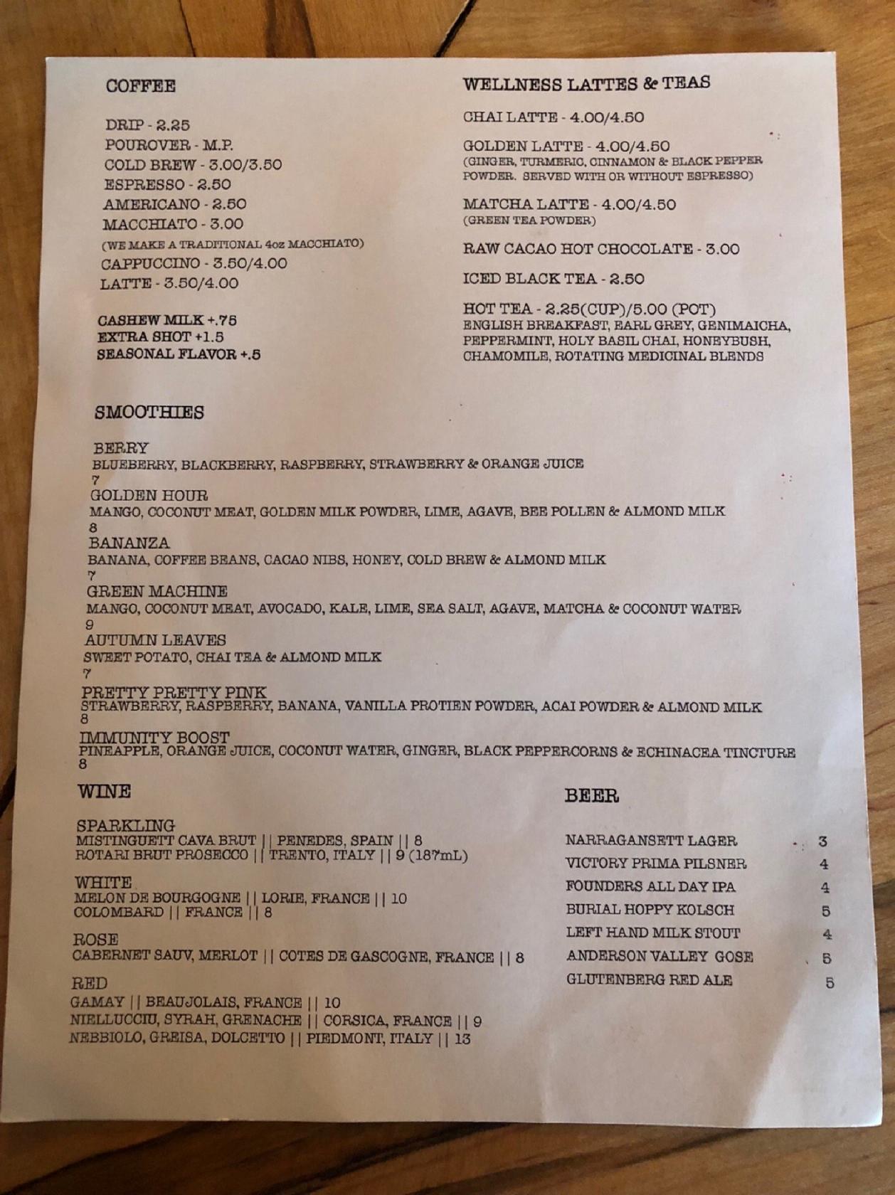 Menu at White Moon Cafe & Dark Moon Cocktail Bar, Sylva