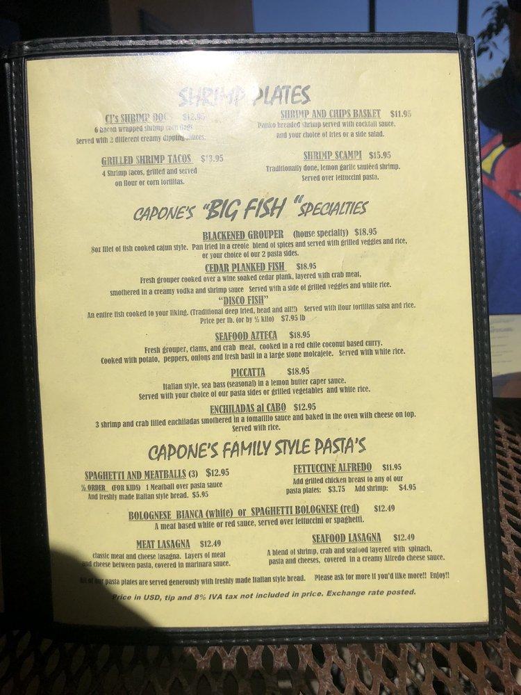 Menu at Al Capone's Seafood and Pizzeria, Puerto Peñasco