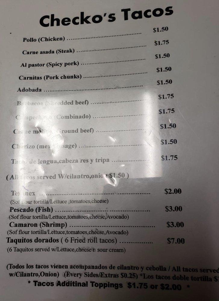 Menu at Don Checko's Mexican restaurant, Chambersburg