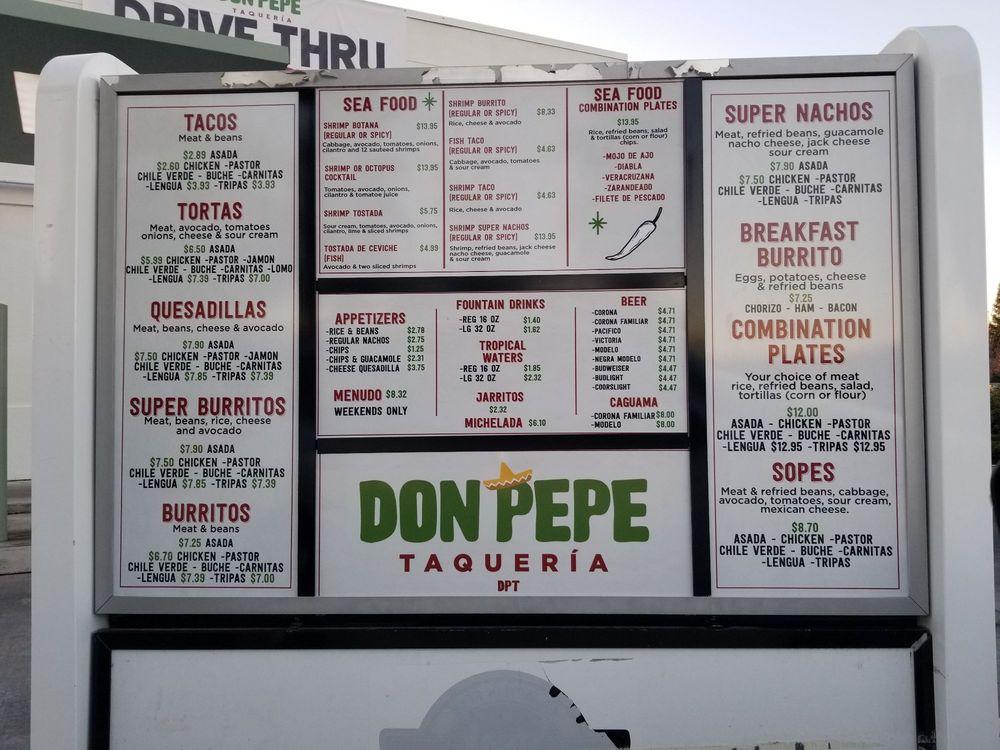 Menu at Don Pepe Taquería pub & bar, Fresno, E Kings Canyon Rd