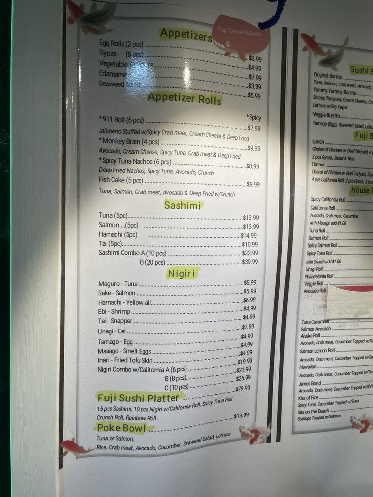Menu at Fuji Teriyaki restaurant, Renton, 140th Ave SE